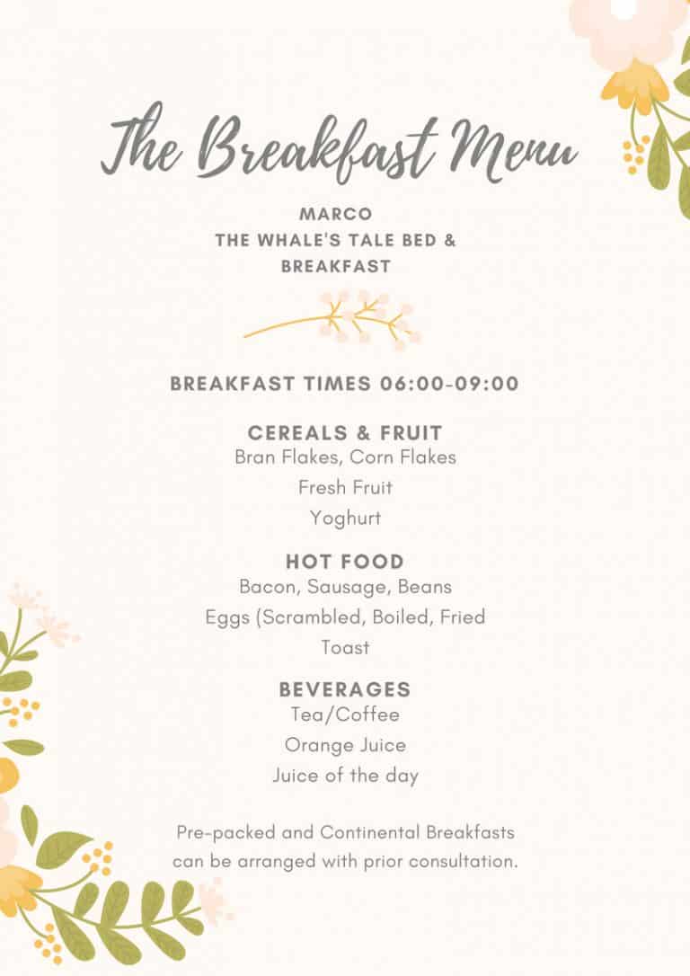 Breakfast Menu | Whales Tale